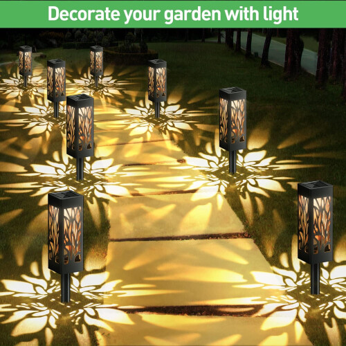 Luces solares de exterior con luz blanca cálida y efecto de llama ...