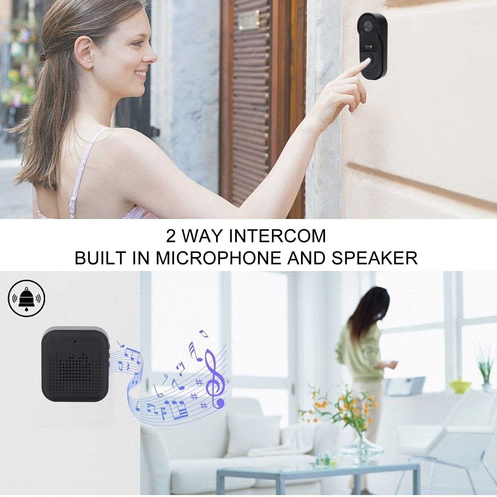 Caméra de porte vidéo sans fil avec stockage de 64 Go, vision nocturne ...