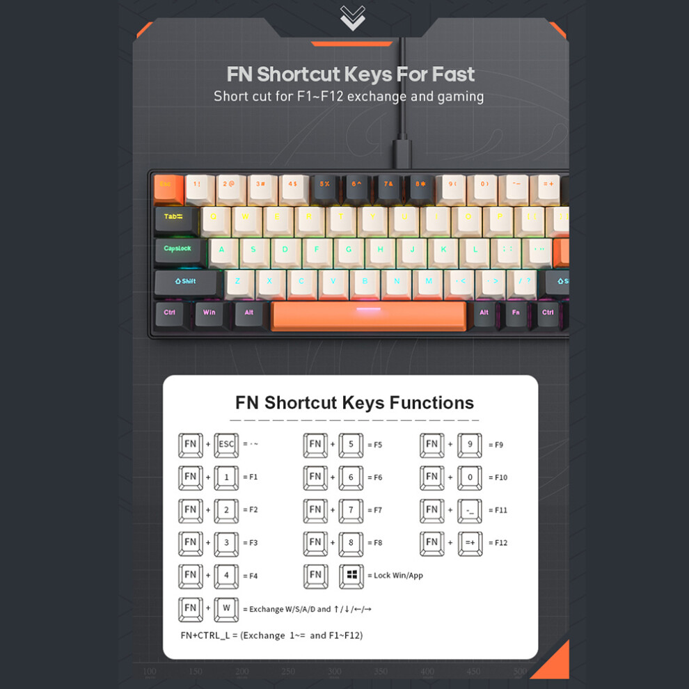 Clavier mécanique de jeu 68 touches, 5 modes d’éclairage, Type-C, Noir ...