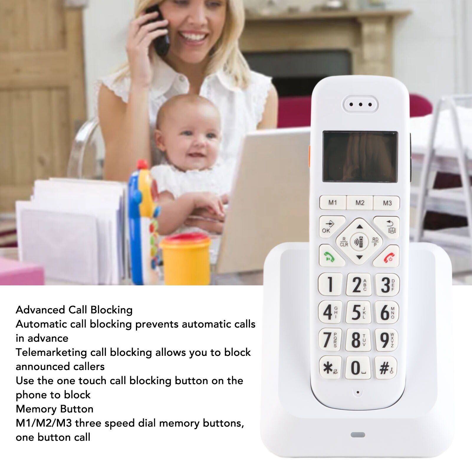 Téléphone sans fil à grosse touche avec affichage LCD, 400 mAh, blanc on OnBuy