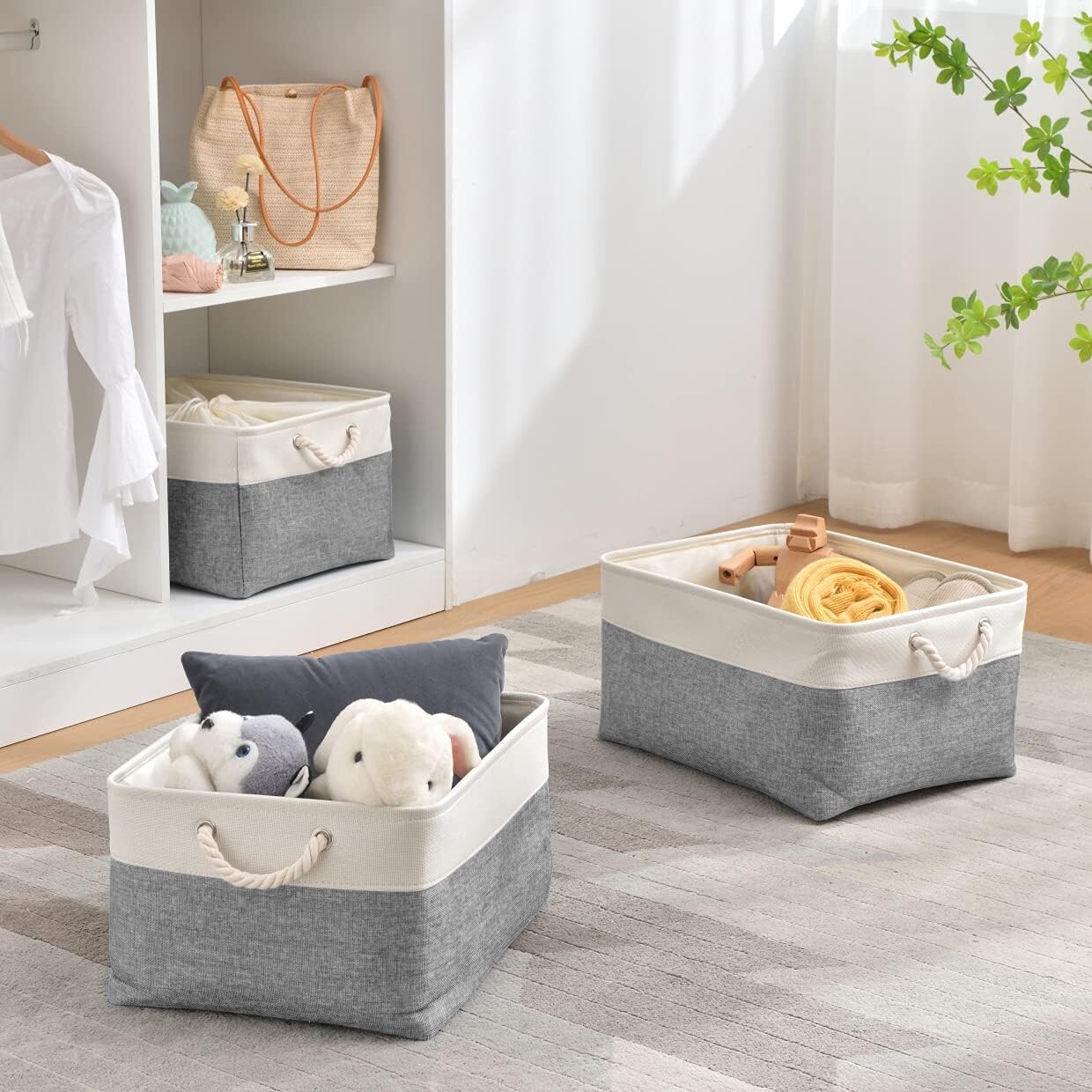 Paniers de rangement polyvalents, en tissu au design raffiné, avec lin ...