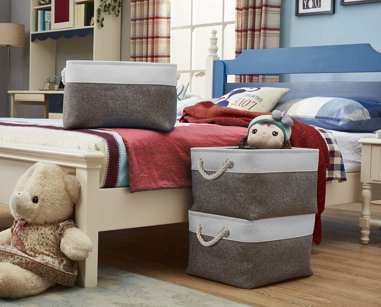 Paniers de rangement polyvalents, en tissu au design raffiné, avec lin ...