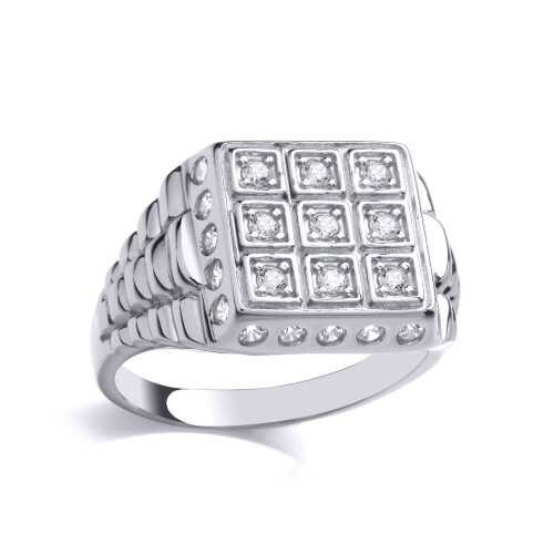 (V) Jewelco London Mens Rhodium Plated Sterling Silver CZ Presidential ...