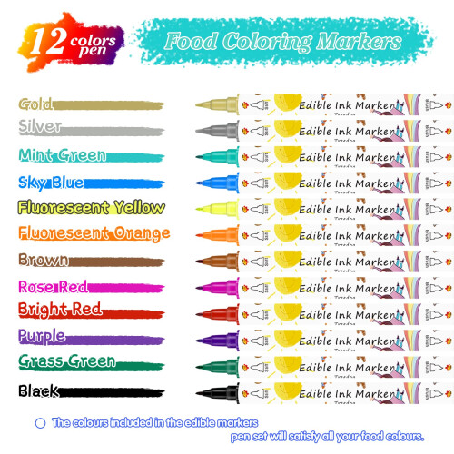 Edible Food Colouring Pens 12PcsDual Sided Food Grade Icing Pens and ...
