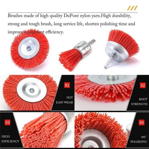 3 Piece Nylon Filament Abrasive Wire Brush Wheel & Cup Brush Set with 1 ...