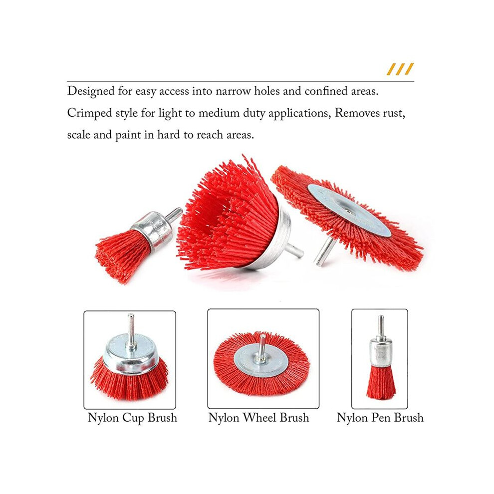 3 Piece Nylon Filament Abrasive Wire Brush Wheel & Cup Brush Set with 1 ...