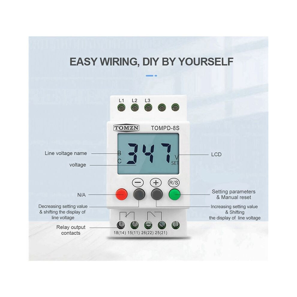 2X 3 Phase Din Rail Adjustable Under over Voltage Protector Voltage ...
