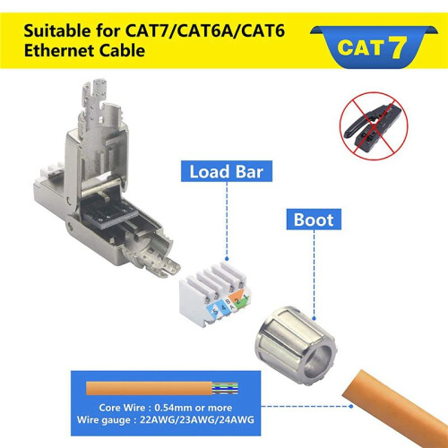 20x RJ45 Cat7 Connectors Tool-Free Reusable Shielded Ethernet ...