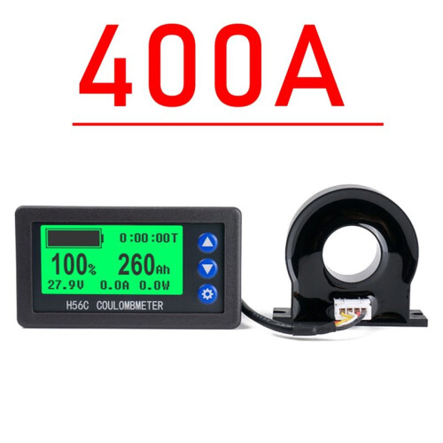 Battery Monitor Hall Coulomb Meter 8-100V 400A Lifepo4 Lead-Acid Li-Ion ...