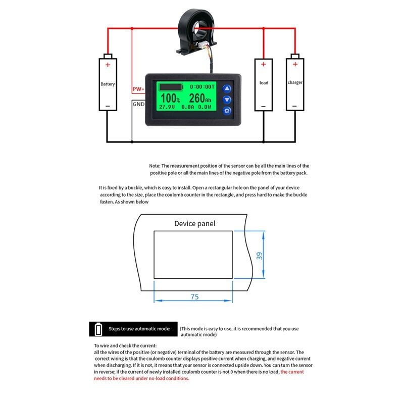 Battery Monitor Hall Coulomb Meter 8-100V 400A Lifepo4 Lead-Acid Li-Ion ...