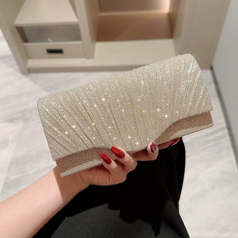 (Gold-A) Ladies Glitter Silver Clutch Bag Envelope Evening Bag Fashion ...