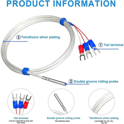 PT100 Temperature Sensor Stainless Steel RTD Probe with 0.55M Cable ...