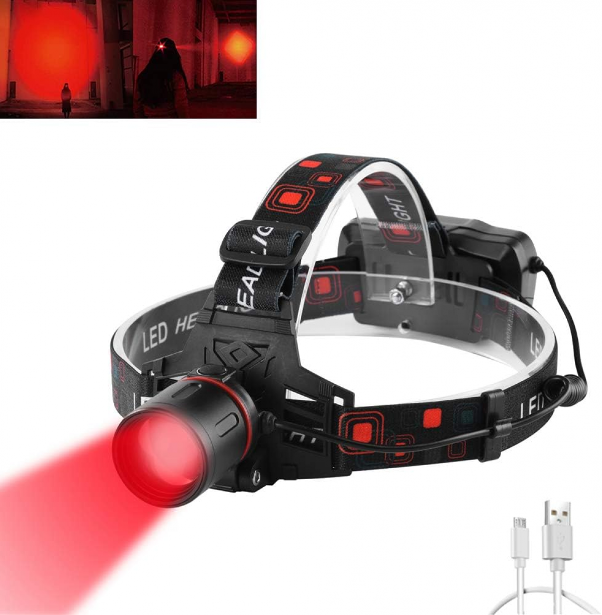 Linterna frontal LED roja recargable con luz roja para caza. on OnBuy