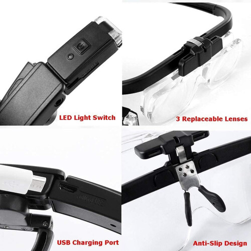 Gafas con lupa para la cabeza, innovadoras, con 2 luces LED ajustables ...