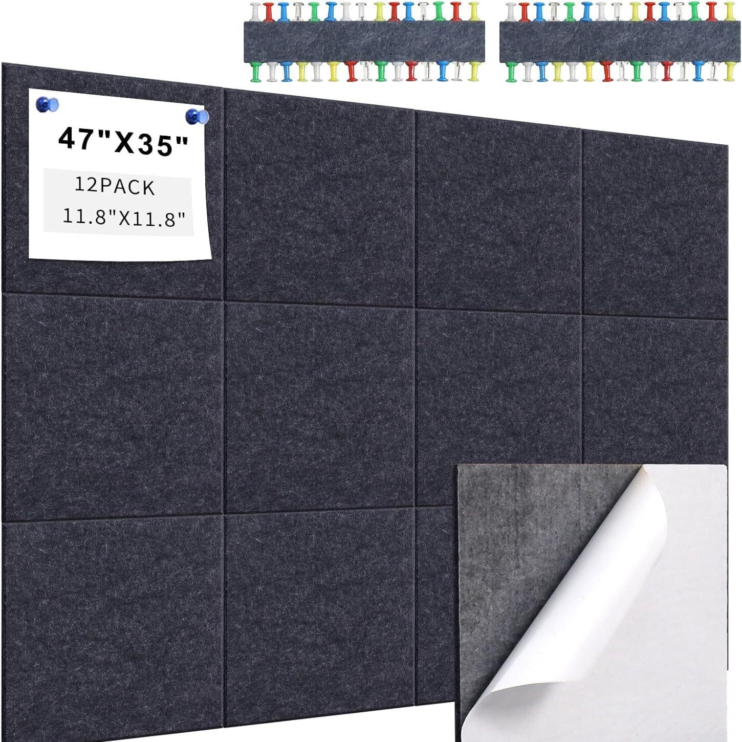 Felt Wall Tiles Acoustic Panels - 12 Pack Soundproof Wall Panels with ...