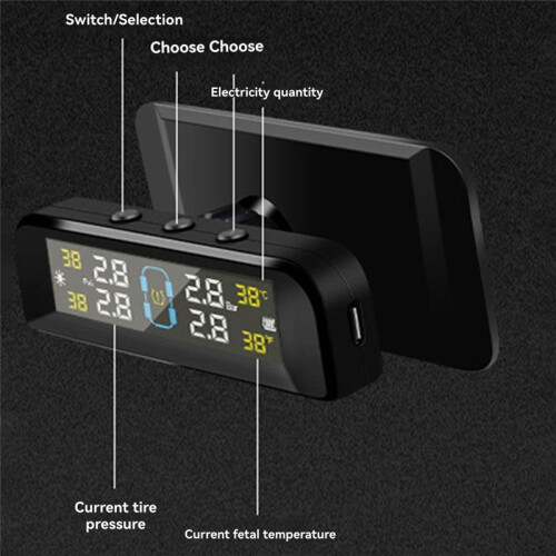 Car TPMS Monitor System Car Tire Pressure Alarm Wireless Solar Power ...