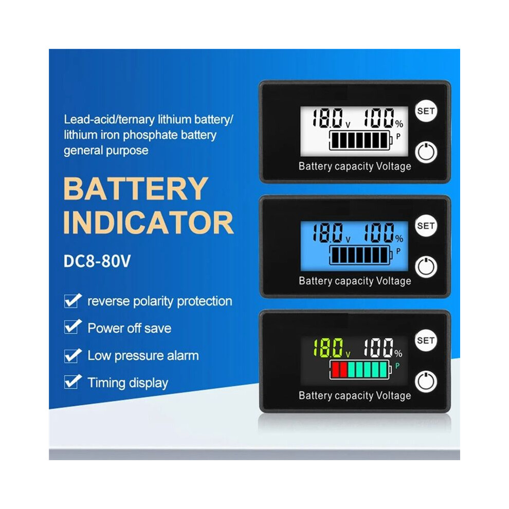 LCD Liquid Crystal 8-100V Voltmeter Battery Car Power Detection Digital ...