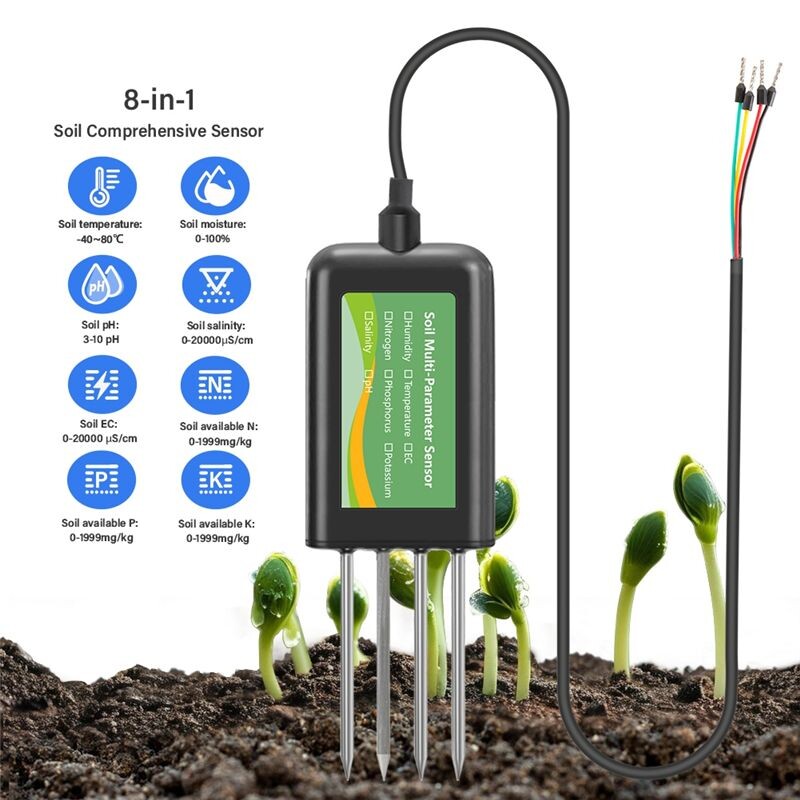 Soil Sensor 8-in One RS485 EC PH Moisture Temperature Salinity for NPK ...
