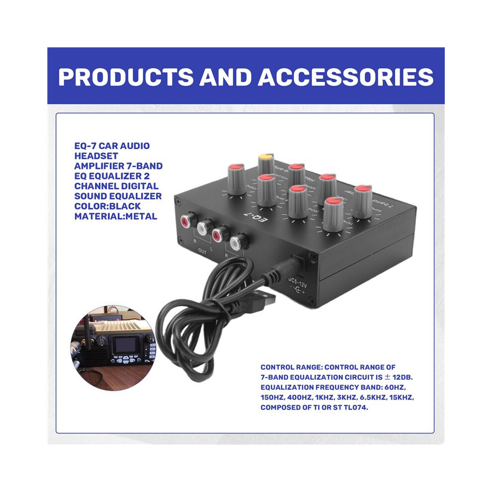 EQ-7 Car Audio Headset Amplifier 7-Band EQ Equalizer 2 Channel Digital ...