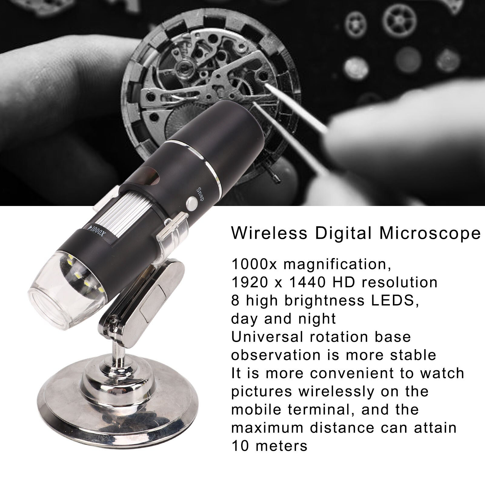 Microscope numérique WiFi 1000X avec caméra HD, zoom 6X, 8 LED on OnBuy