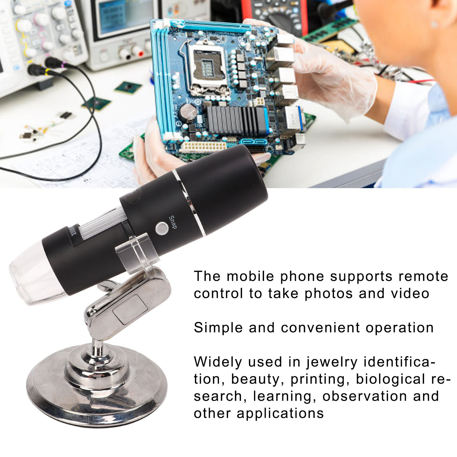 Microscope numérique WiFi 1000X avec caméra HD, zoom 6X, 8 LED on OnBuy