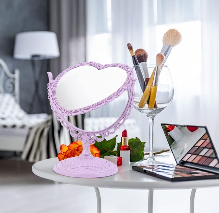 Miroir de table avec support en forme de cœur, décoratif, double face ...