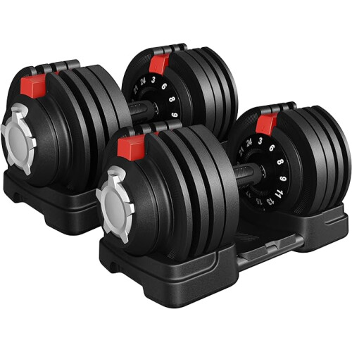 Adjustable Dumbbell Set - 24KG Weights with Safety Locking Mechanism ...