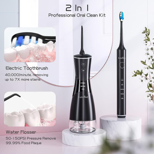 Water Flosser 350ML OLED 5 Modes IPX7 Waterproof + Electric Toothbrush ...