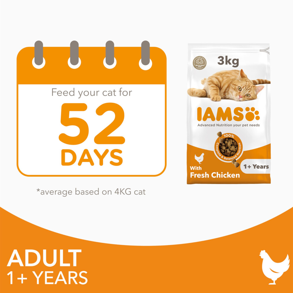 IAMS Adult Complete Dry Cat Food Chicken 3kg - Supports Strong Immune ...