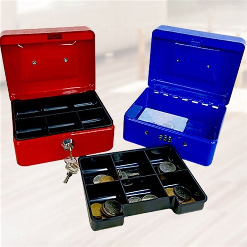 Petty Cash Box Lockable Security Money Safe Box with Lock Slot -Metal ...