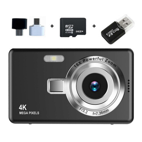 (64G Memory, Black) Beginner Friendly 4k Digital Camera 16X Zoom Small ...