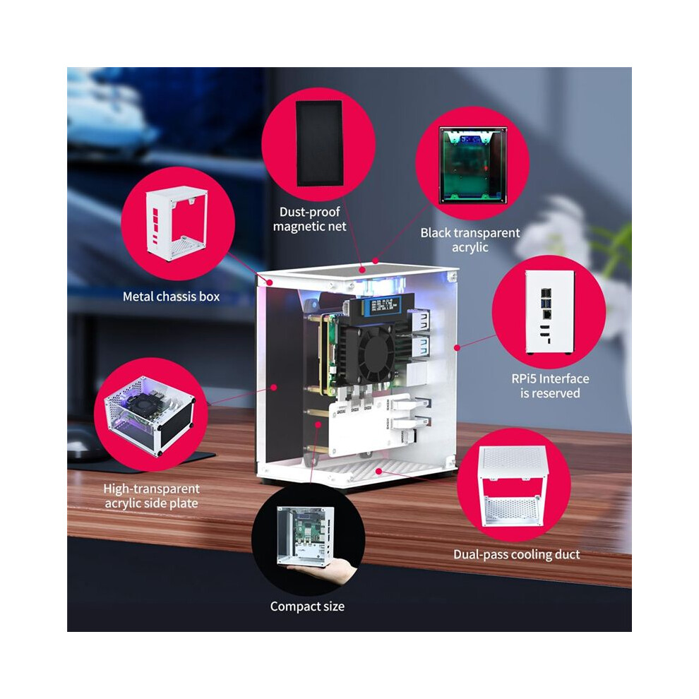 Für Raspberry Pi 5-Gehäuse, Micro-Desktop-Gehäuse mit Aktivem Kühler ...