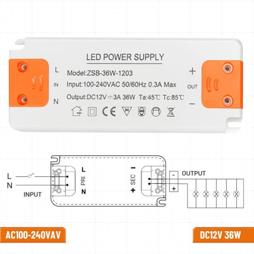 LED Transformer 12V Power Supply,Transformer 230V to 12V LED,36W 3A LED ...