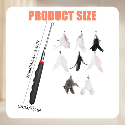 LUVDECO Telescopic Spring Cat Wand with 11 Feather Refills, Interactive ...