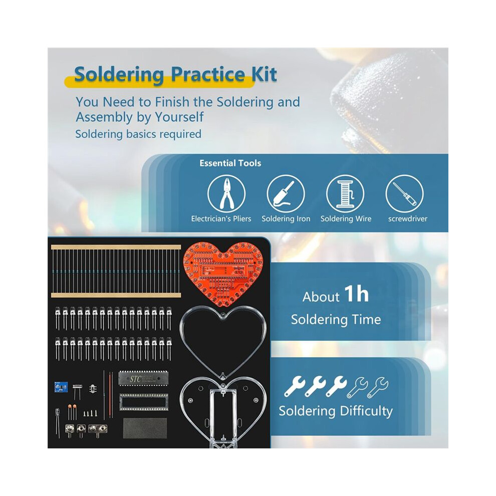 Soldering Practice Kit, Heart Shaped LED Light Soldering Project RGB ...
