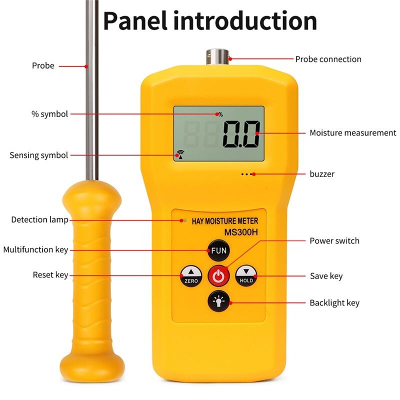 MS300H Portable Hay Moisture Meter with Probe for Hay Bale,Cereal Straw ...