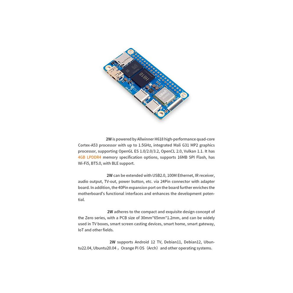 FüR Orange Pi Zero 2W Entwicklungsboard 2G RAM + KüHlköRper DDR4 -PC ...
