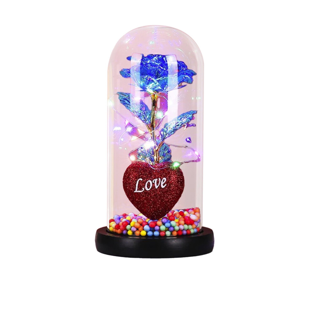 Heart-Shaped Eternal Rose Night Light in Glass Dome – Blue on OnBuy