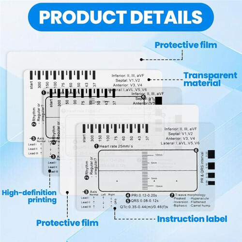 Lot de 10 Règles ECG à 7 Niveaux, Compas ECG Transparent pour une ...