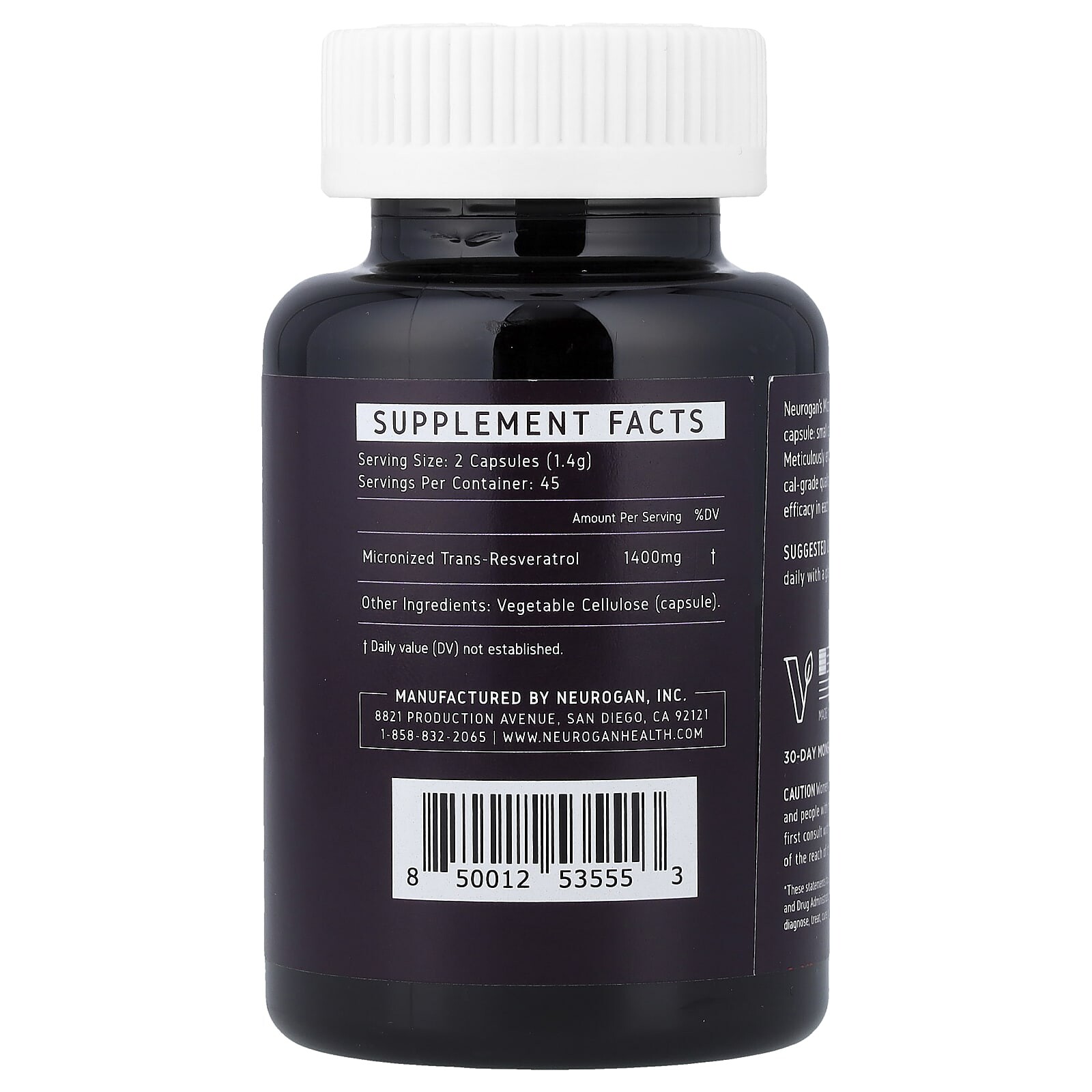 Neurogan Health, Trans-Resveratrol, 90 vegane Kapseln (700 mg pro ...