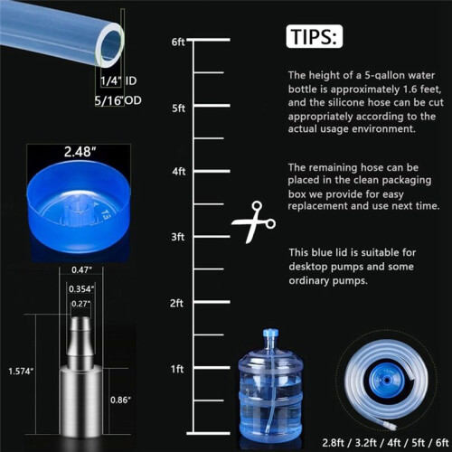 Silicone Water Pump Hose and Weight Block Set for 5 Gallon Water Bottle ...