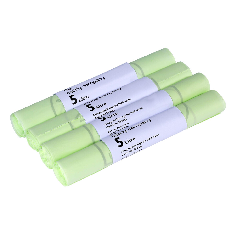 The Caddy Company 5 Litre (5L) Compostable Caddy Bin Liners, 100 Bags ...