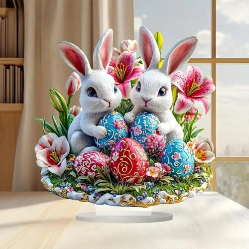 Décoration de Pâques en acrylique 2D, motif lapin et œuf, idéale pour ...