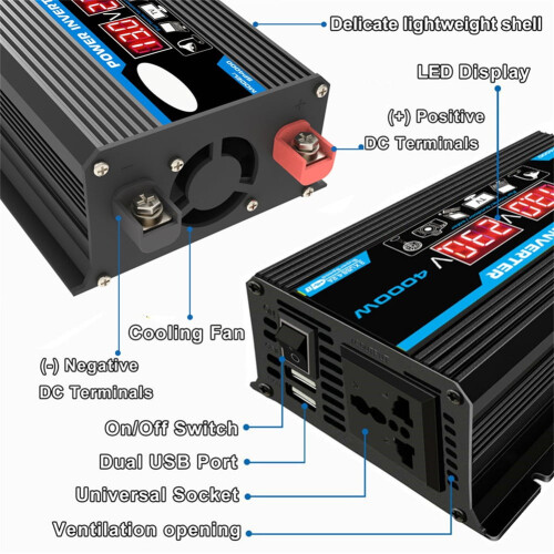 4000 Watt Pure Sine Wave Power Inverter DC 12V to AC 120V Inverters ...