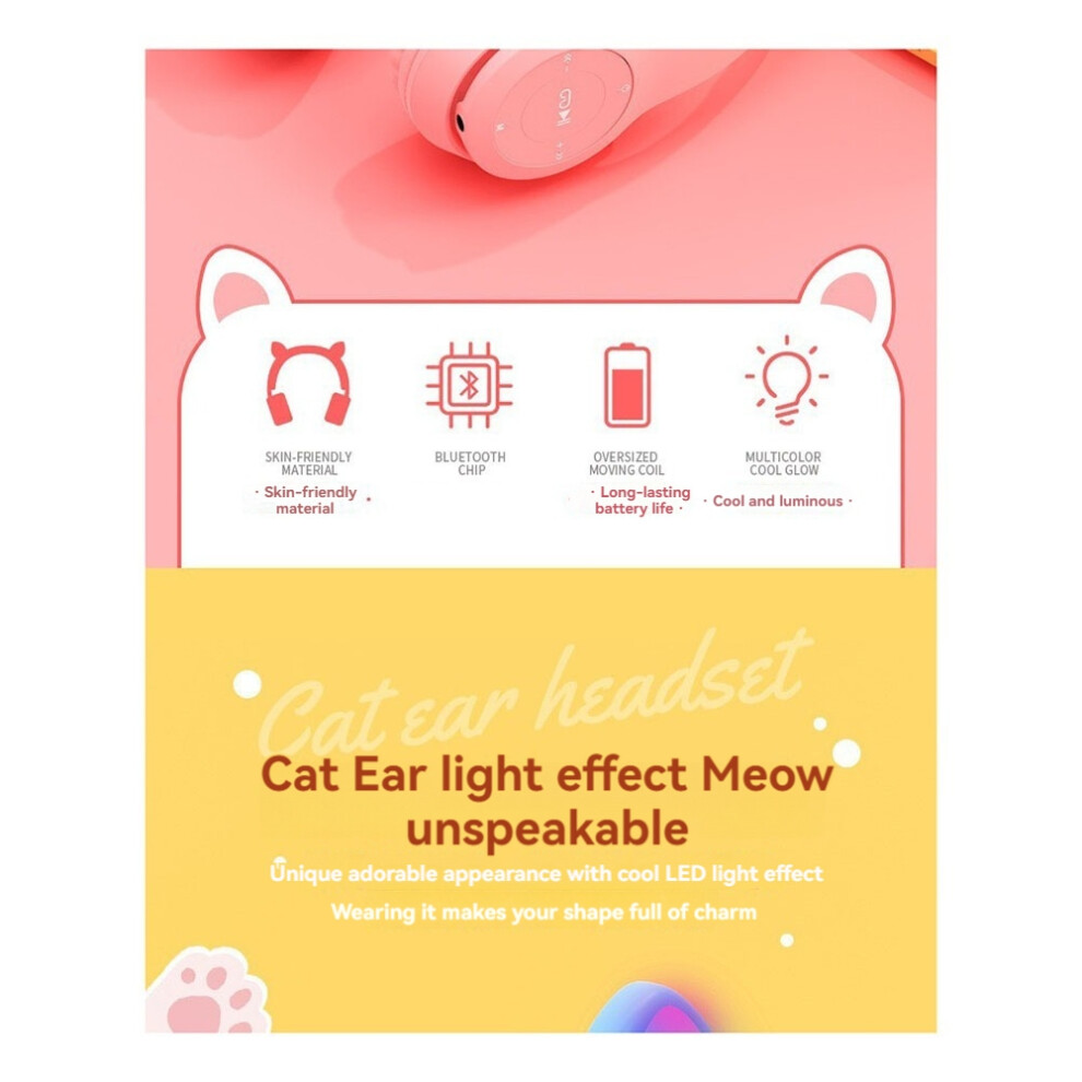 Cat Ear Headphones for Kids Wireless Mode Foldable Headset with Mic ...
