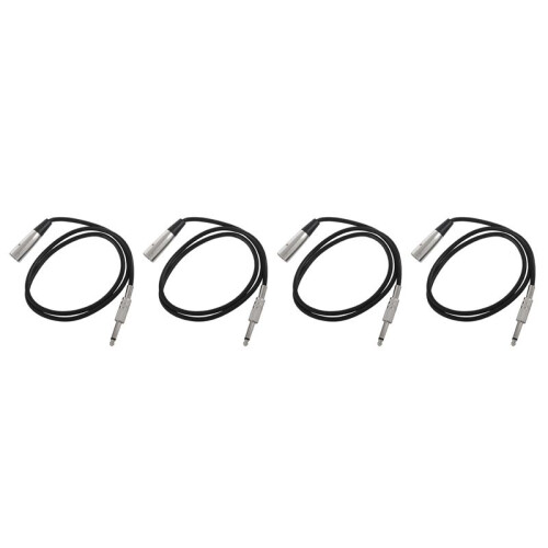 4X XLR 3 Pin Plug To 6.35mm 1/4 Inch Male Mono Jack Plug Cable 1Meter ...