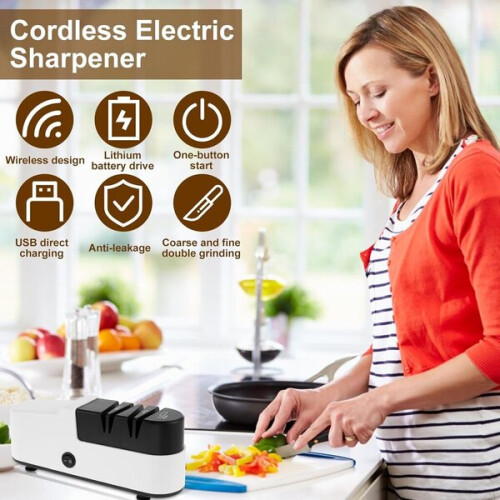 Electric Knife Sharpener Cordless, Reusable 2-Stage Sharpening System ...