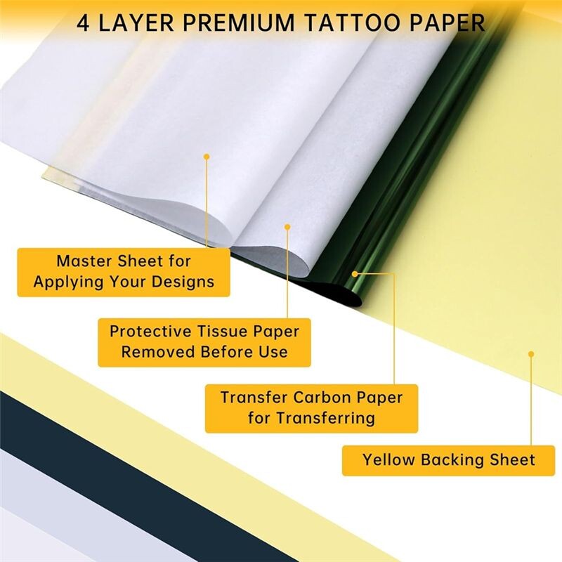100 Sheets Tattoo Transfer Paper A4 Size TattooTemplate Paper, 4 Layers ...