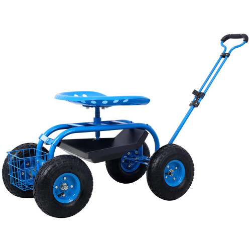 Rolling Garden Stool with Wheels, Adjustable Swivel Seat and Tool ...