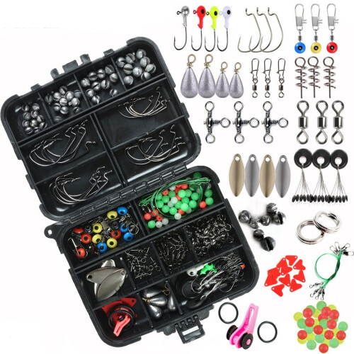 188PC Fishing Tackle Box Kit with Hooks, Weights & Gear – Organized ...